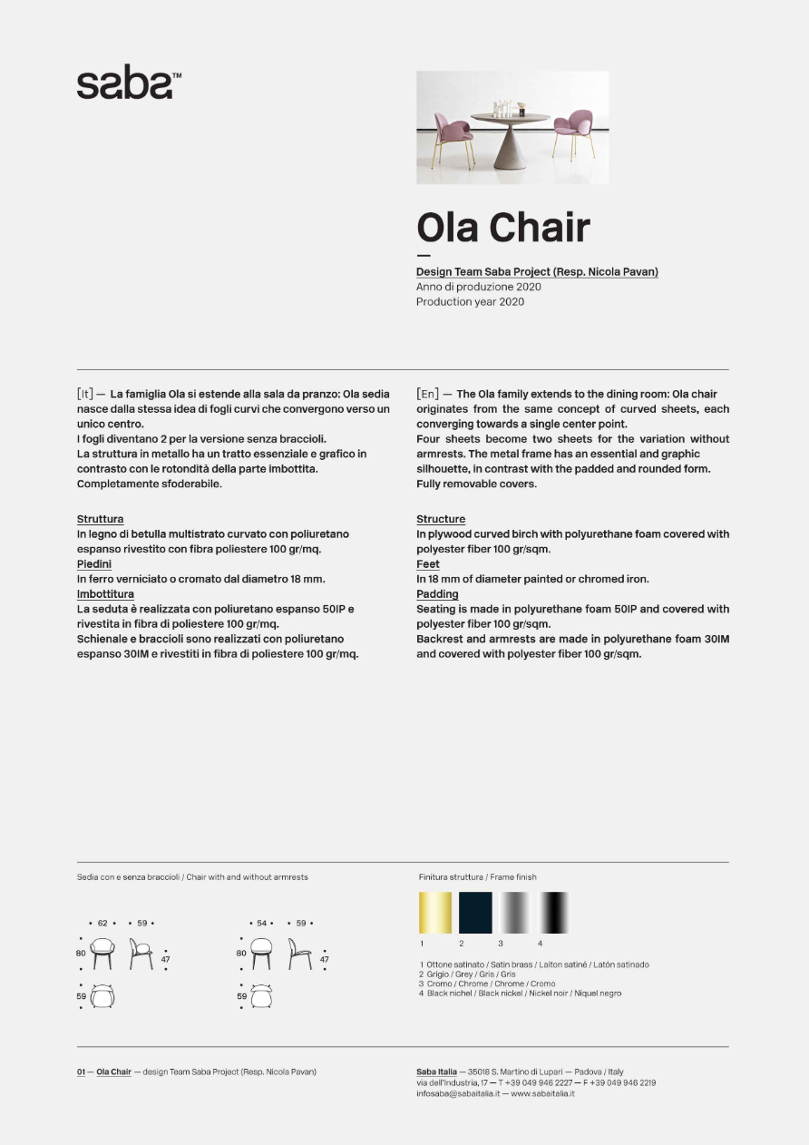 OLA Upholstered fabric chair with armrests By Saba Italia | design T.S.P.