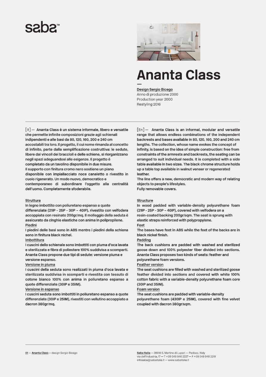 ANANTA CLASS Sofa By Saba Italia | design Sergio Bicego