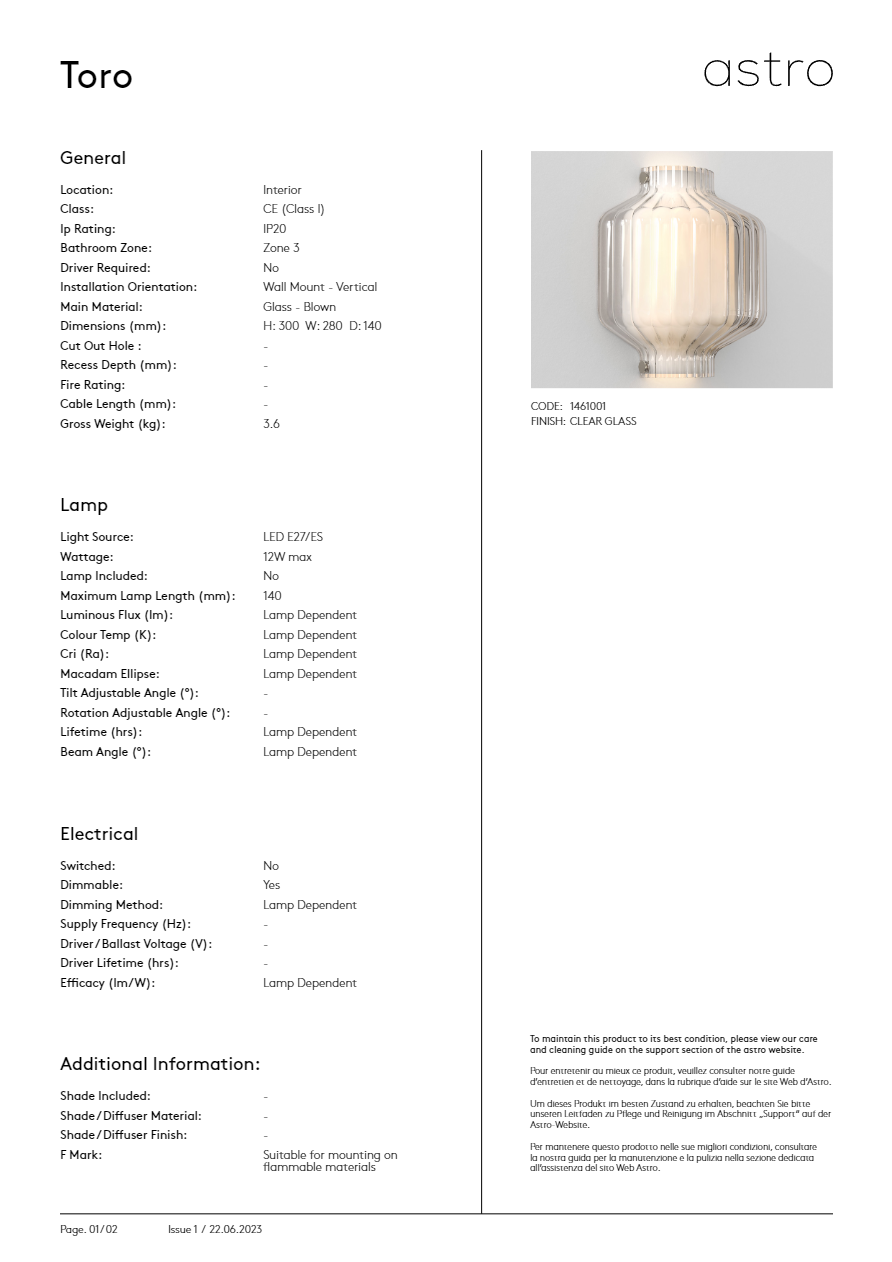 TORO Wall lamp By Astro Lighting