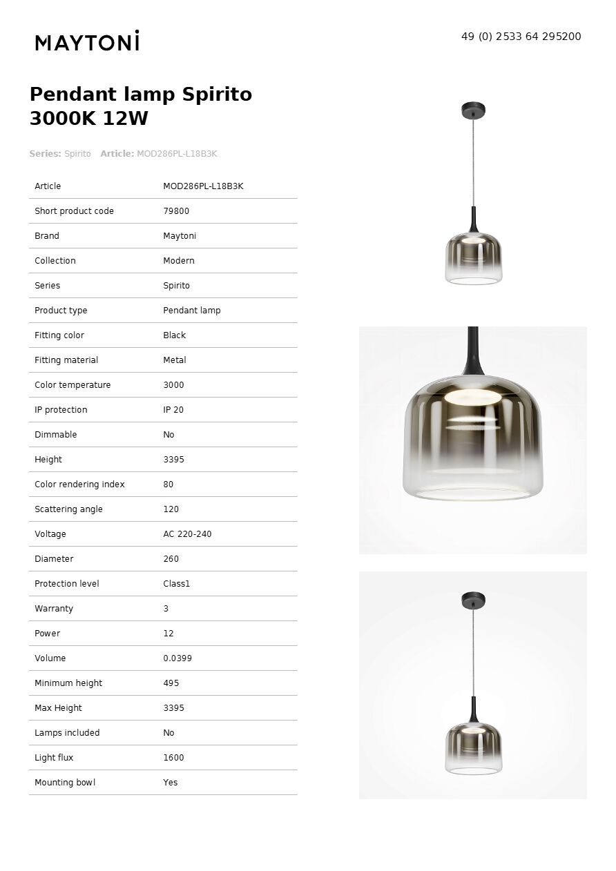 SPIRITO Lampada a sospensione By MAYTONI
