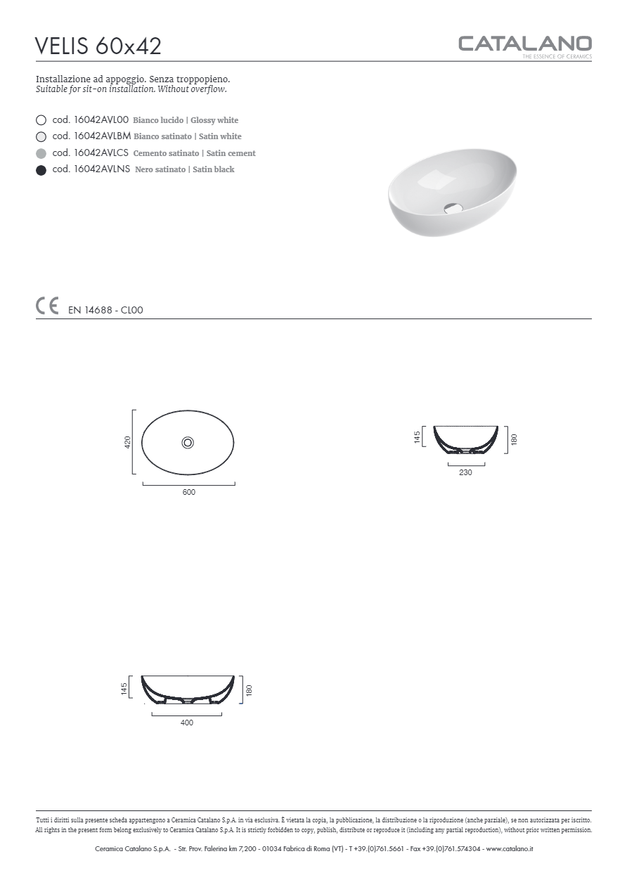 VELIS Lavabo da appoggio in ceramica By CERAMICA CATALANO