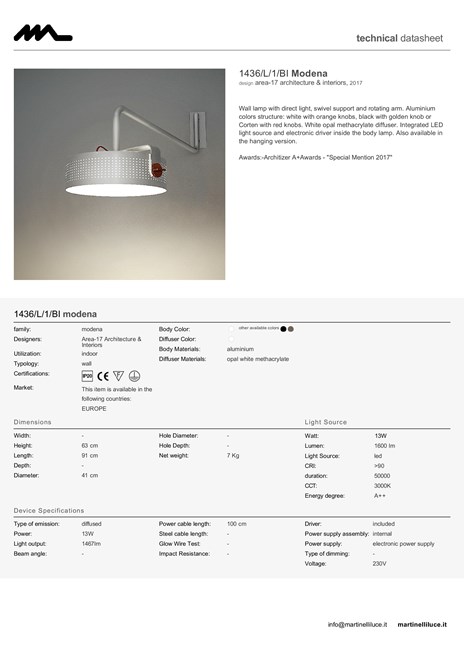 MODENA | Wall lamp By Martinelli Luce