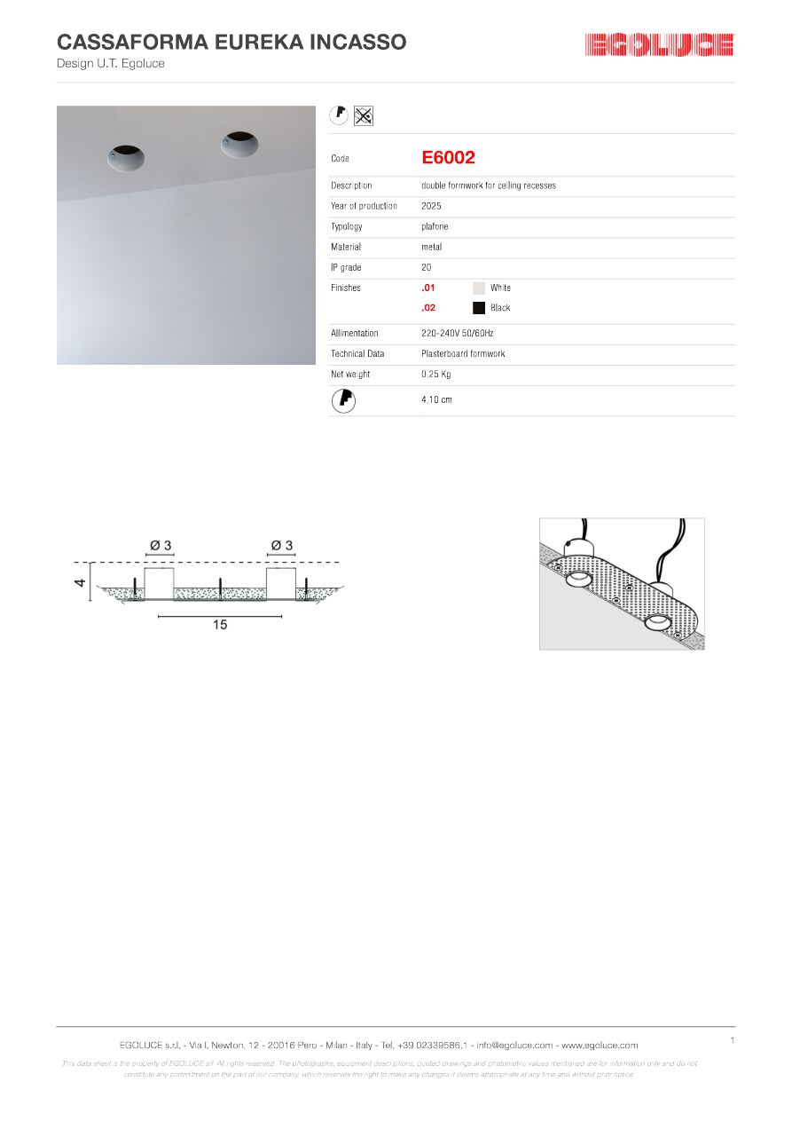 NEWTON SLIM EUREKA Semi-inset LED aluminium spotlight By EGOLUCE