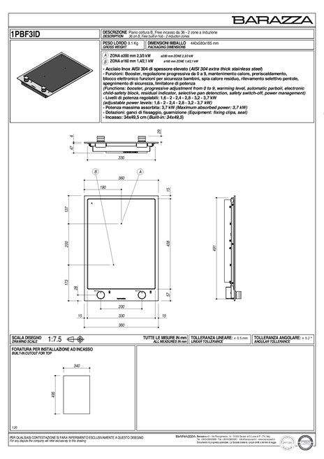 1PBF3ID Table de cuisson à induction By Barazza