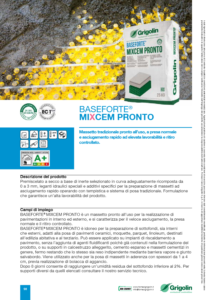 MIXCEM PRONTO Massetto preconfezionato By Fornaci Calce Grigolin