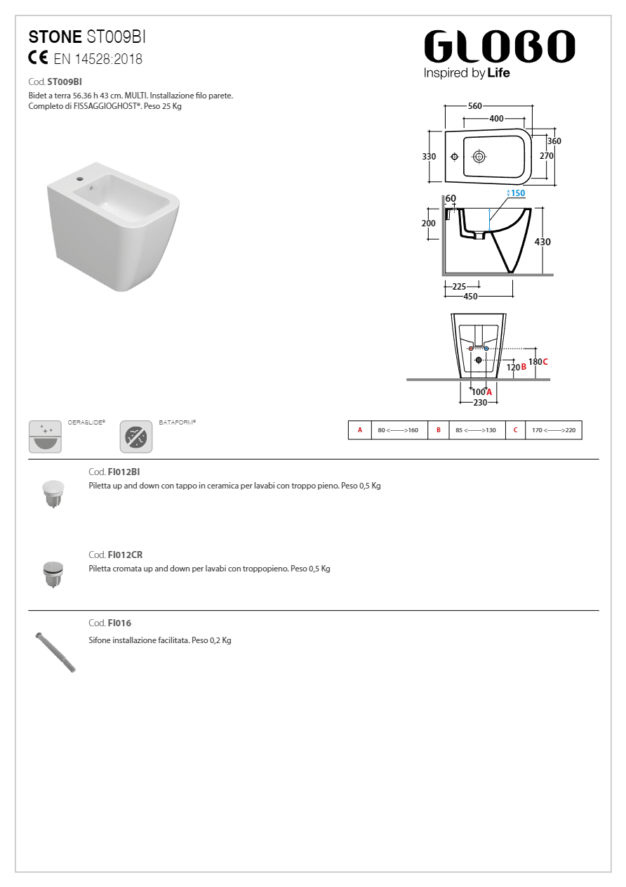 STONE Floor mounted ceramic bidet By Ceramica Globo