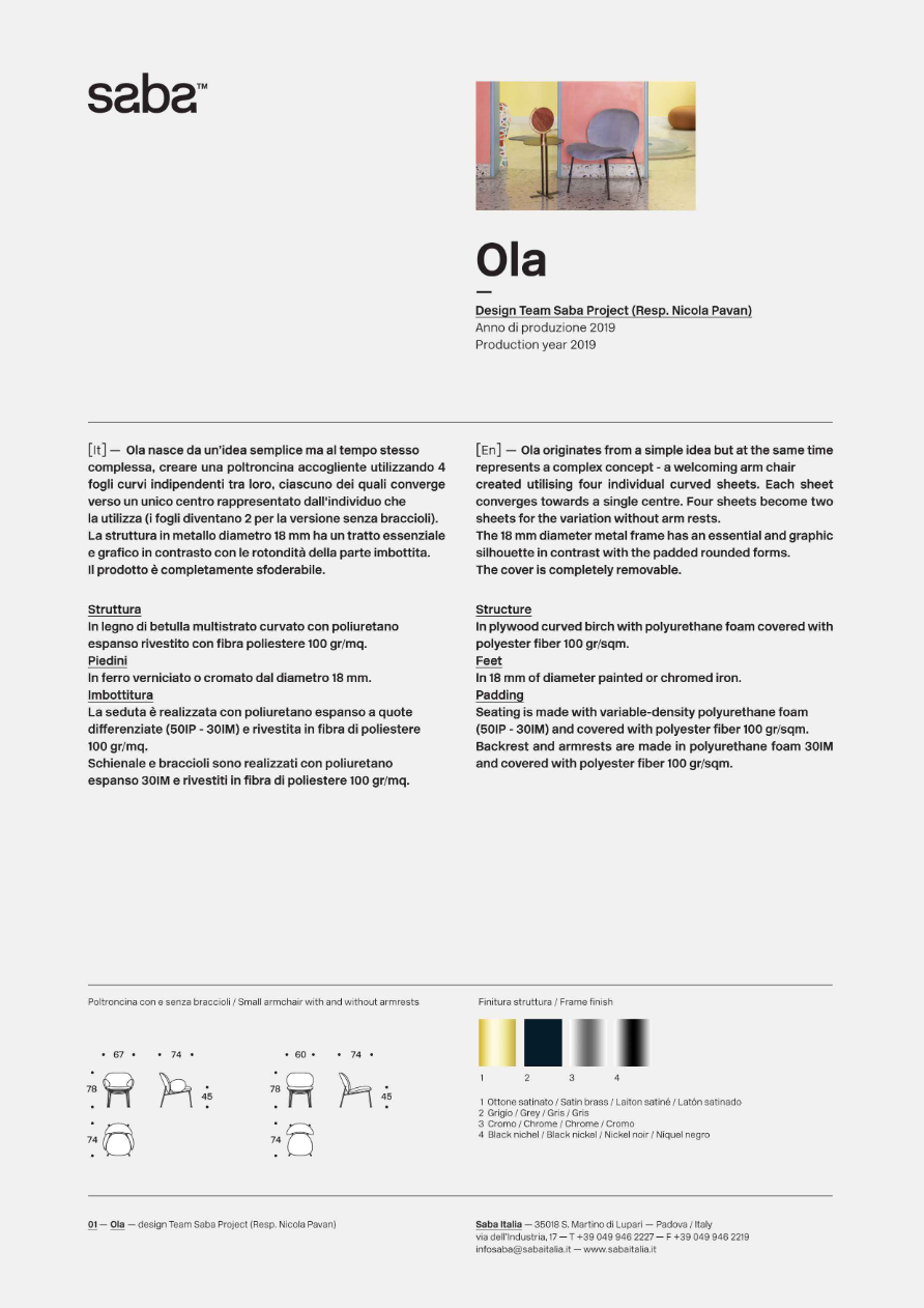 OLA Fabric easy chair with armrests with removable cover By Saba Italia