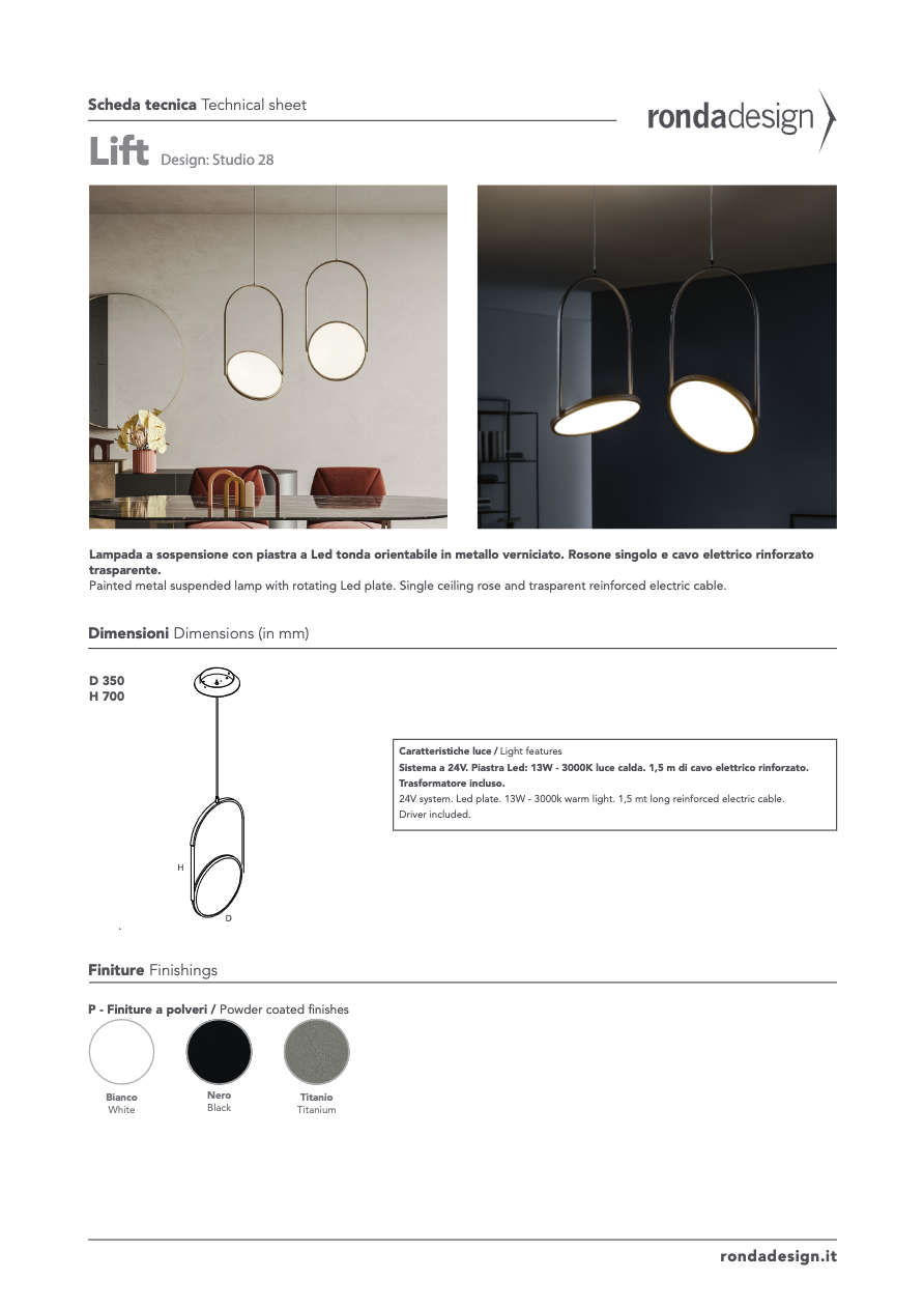 LIFT LED swivel metal pendant lamp By Ronda Design | design Gino Carollo