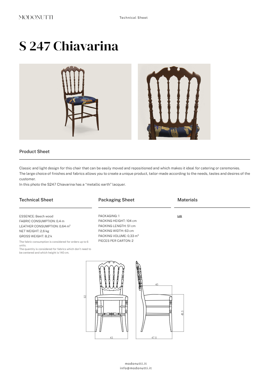 S 247 CHIAVARINA Silla de haya By Modonutti