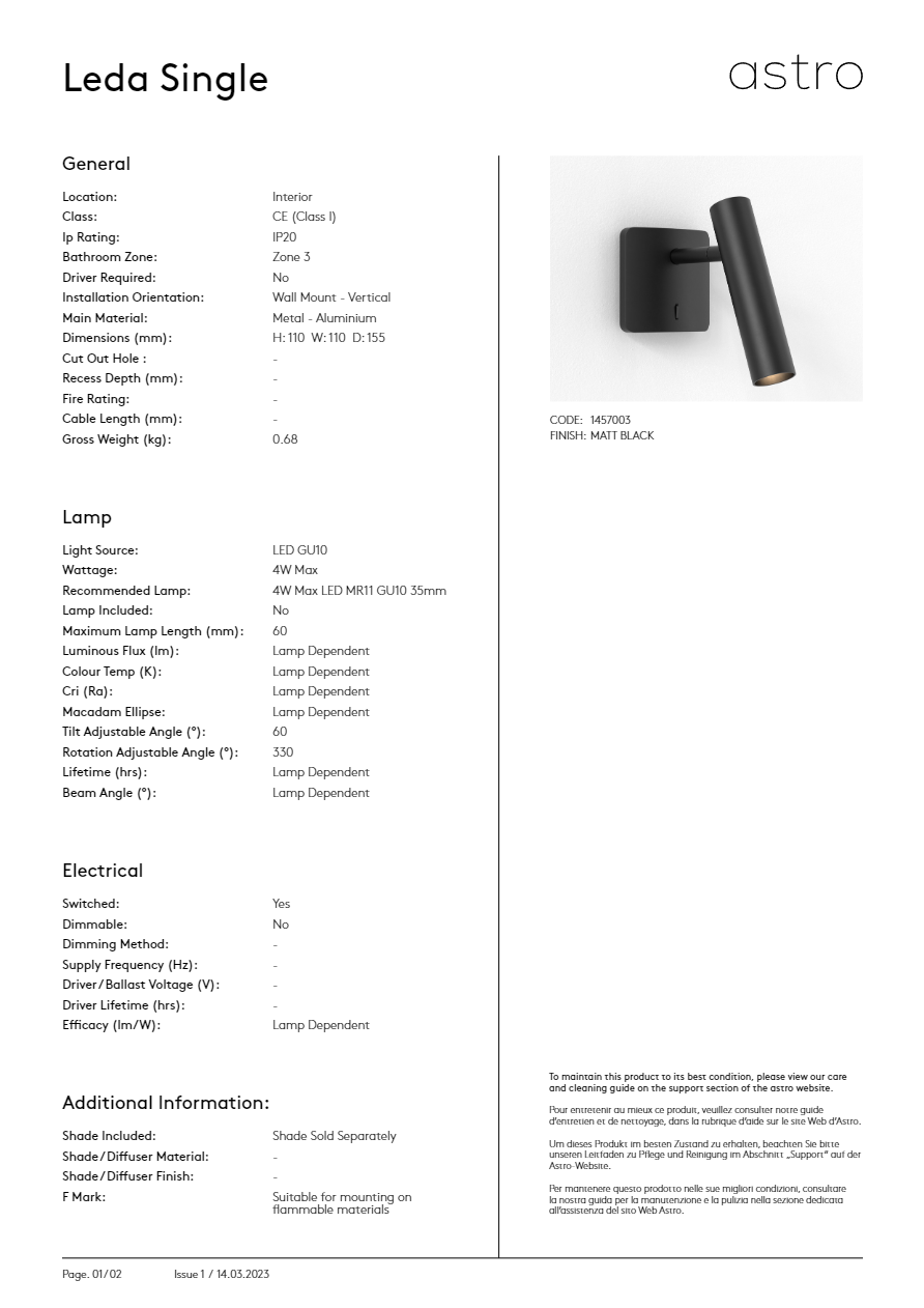 LEDA Wall lamp By Astro Lighting