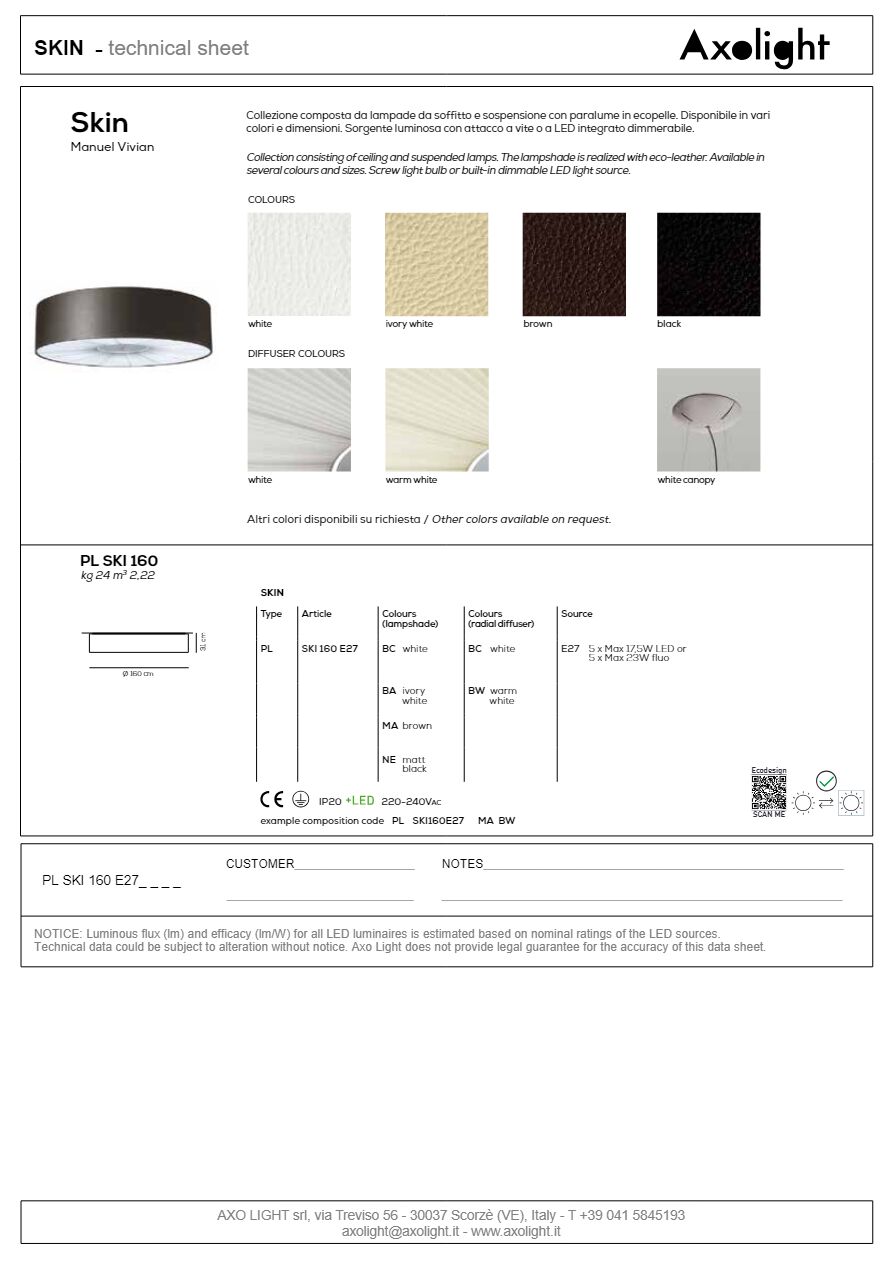 SKIN Eco-leather ceiling light By AXOLIGHT | design Manuel Vivian ...