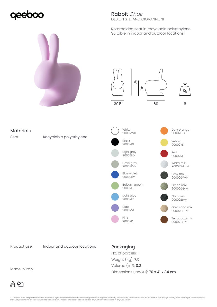 RABBIT CHAIR MIX Polyethylene garden chair By Qeeboo | design Stefano ...