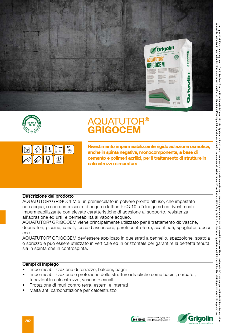 GRIGOCEM Impermeabilizzante a base cementizia By Fornaci Calce Grigolin