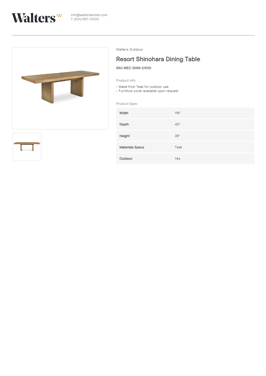 RESORT SHINOHARA Table By Walters