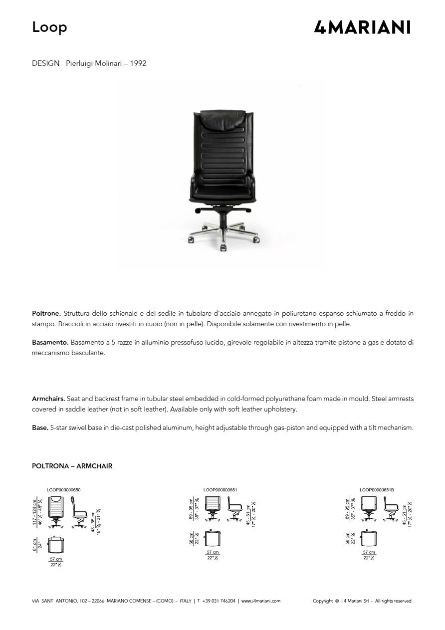 LOOP Poltrona ufficio direzionale girevole in pelle By i 4 Mariani | design Pierluigi Molinari