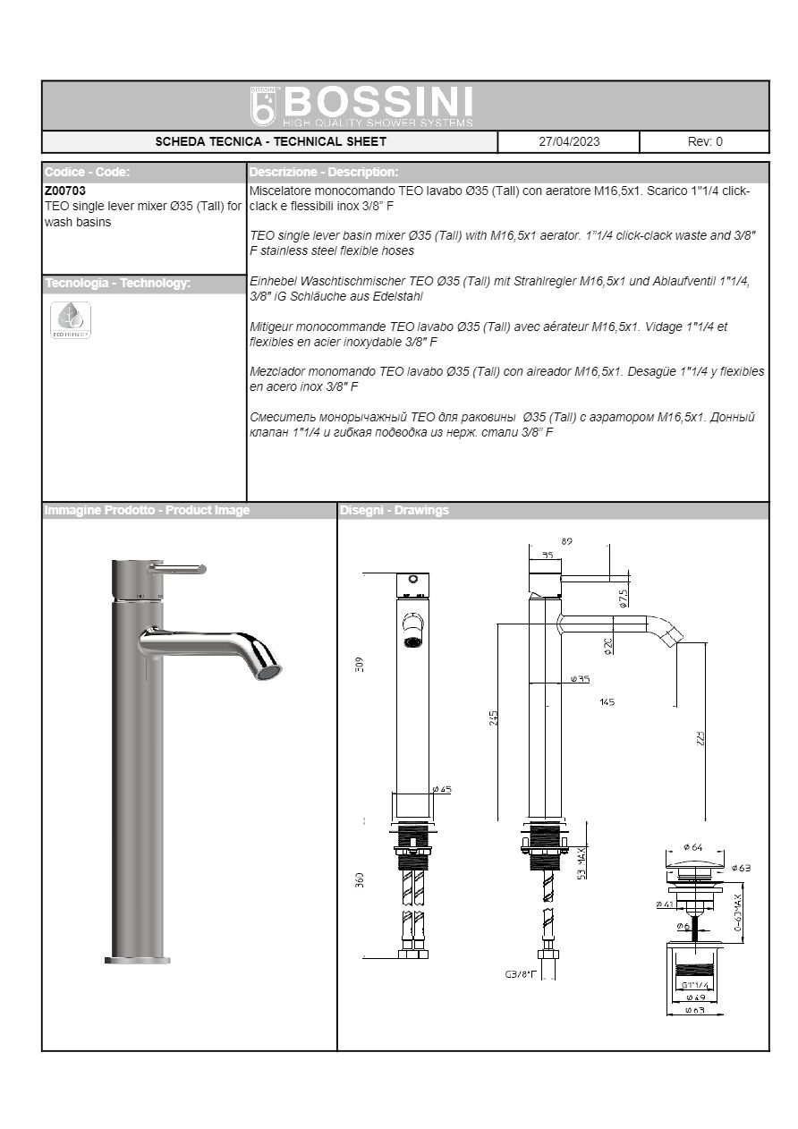 TEO Washbasin tap By Bossini
