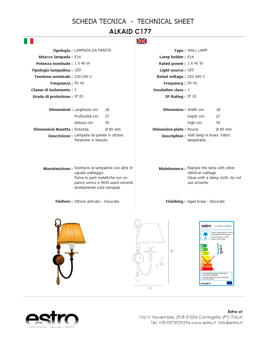 ALKAID Lampada da parete By Estro