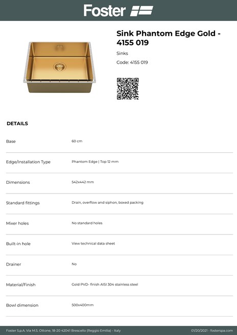 Built-in stainless steel sink PHANTOM EDGE 50X40 GOLD Phantom ...
