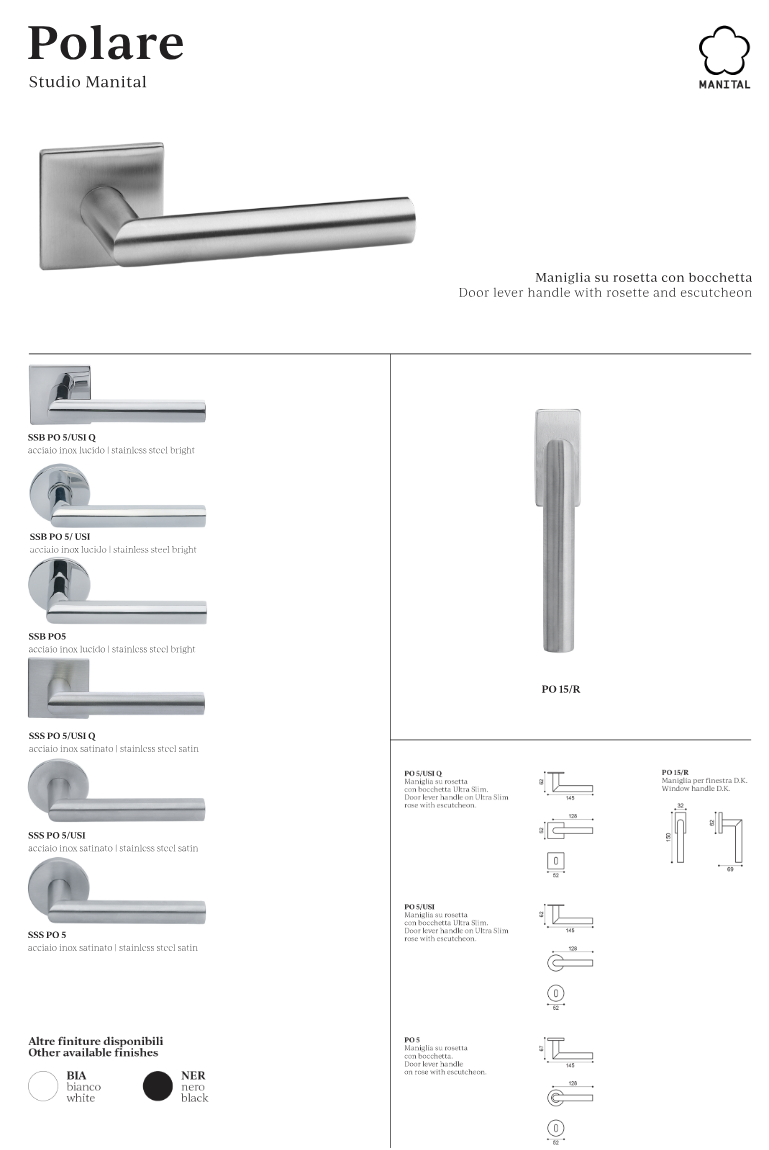 POLARE Stainless steel door handle with lock on rose By Manital