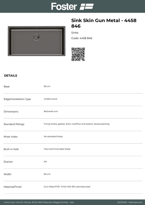 SKIN 80X40 R12 S/T GUNMETAL Sink By Foster