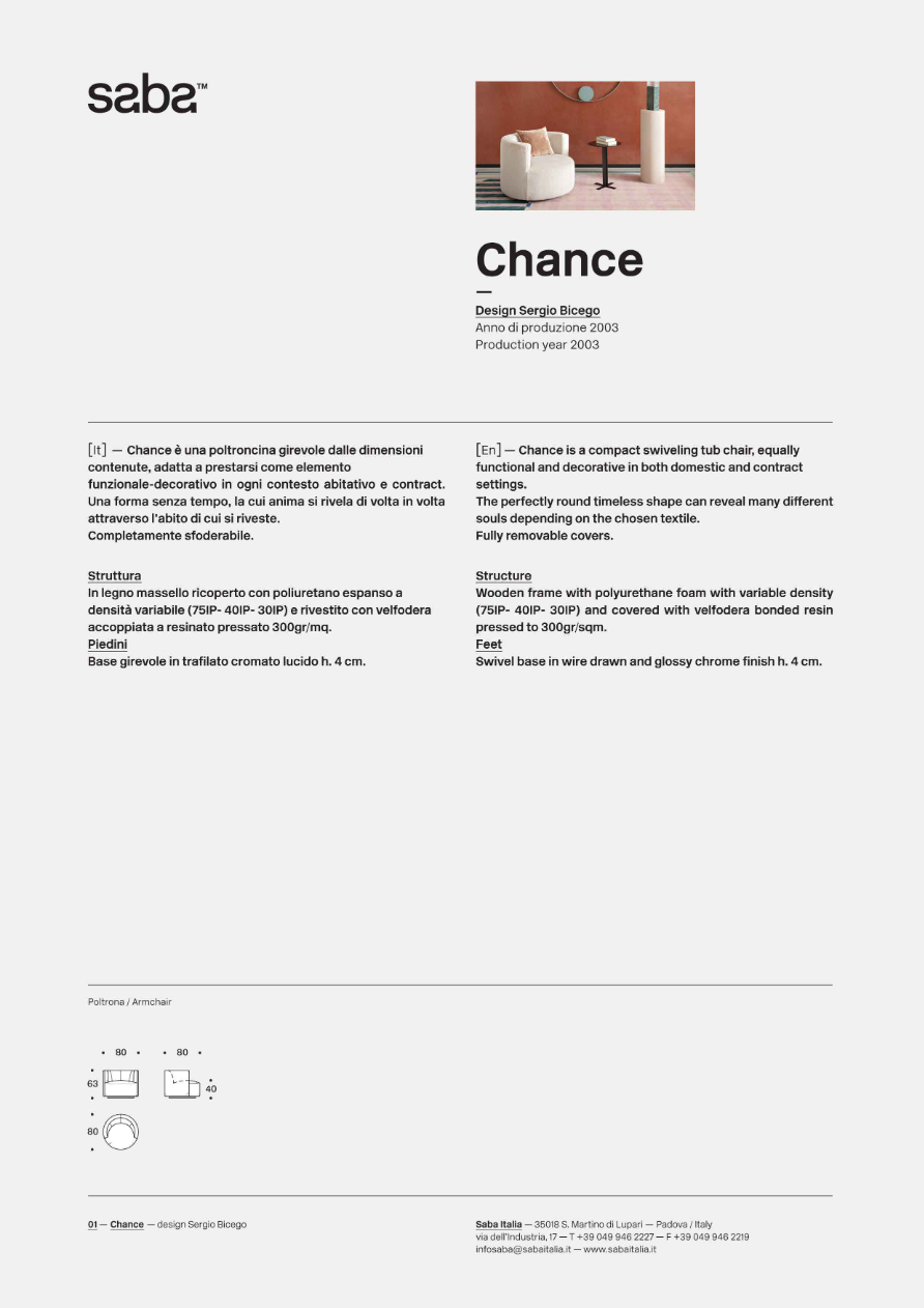 CHANCE 扶手椅 By Saba Italia | design Sergio Bicego