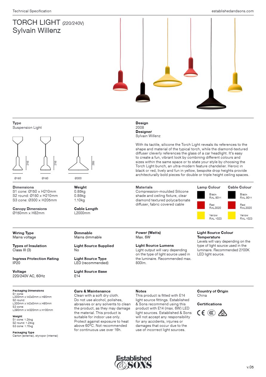 TORCH LIGHT LED pendant lamp By Established&Sons