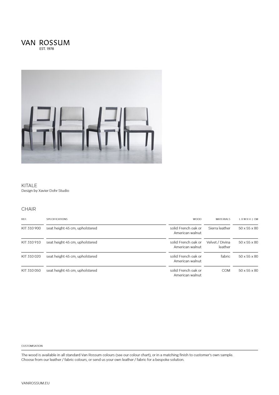 KITALE Chair By Van Rossum | design Xavier Dohr