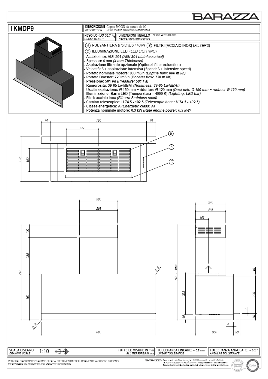 MOOD 1KMDP9 Cooker hood By Barazza