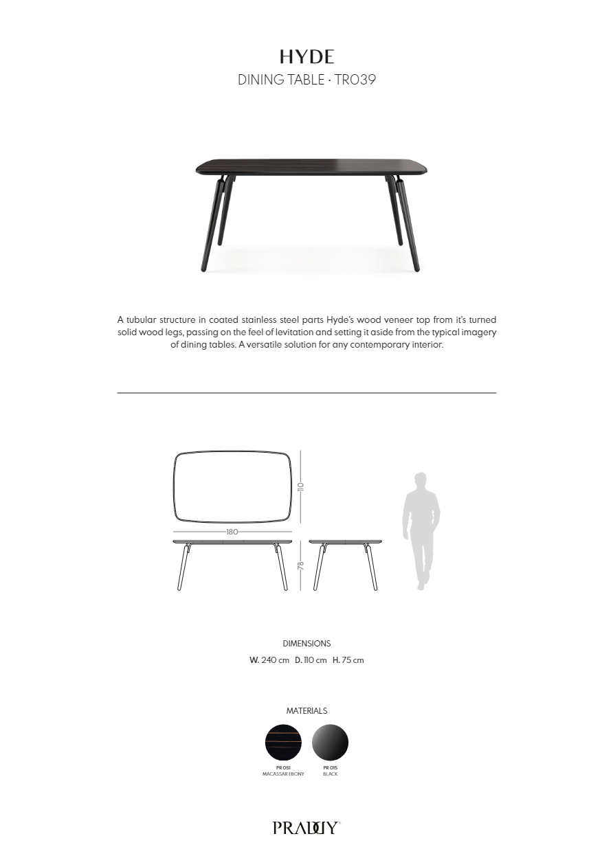 HYDE Rectangular wooden dining table By PRADDY