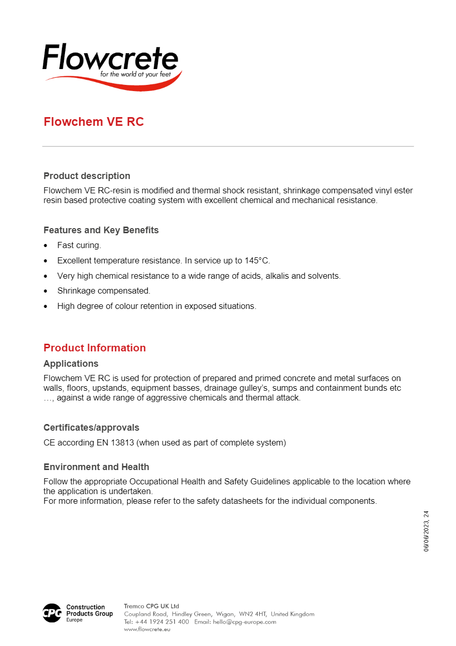 FLOWCHEM VE RC Pavimento industrial By Tremco CPG Europe