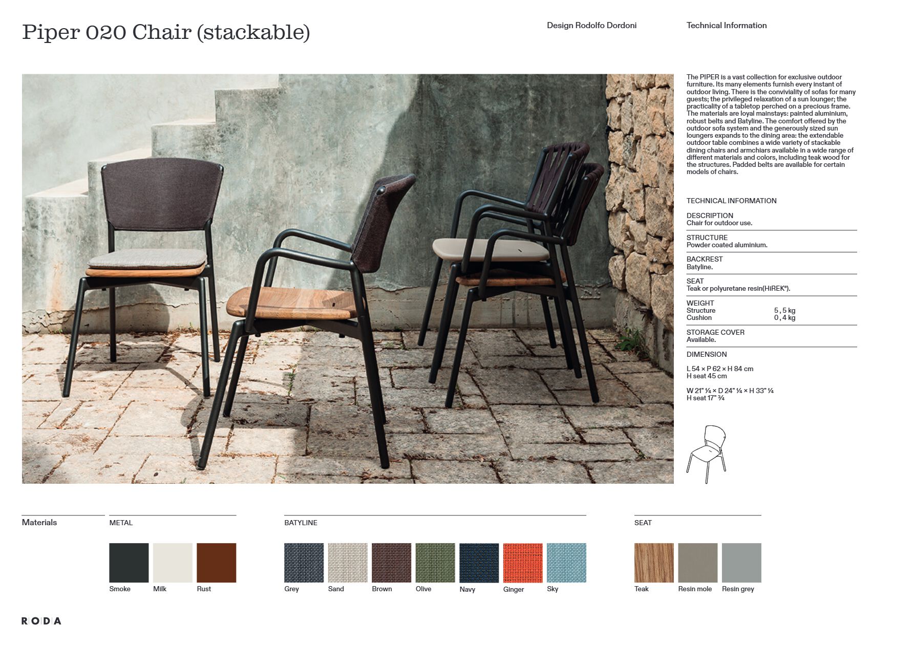PIPER 020 Garden chair By RODA | design Rodolfo Dordoni
