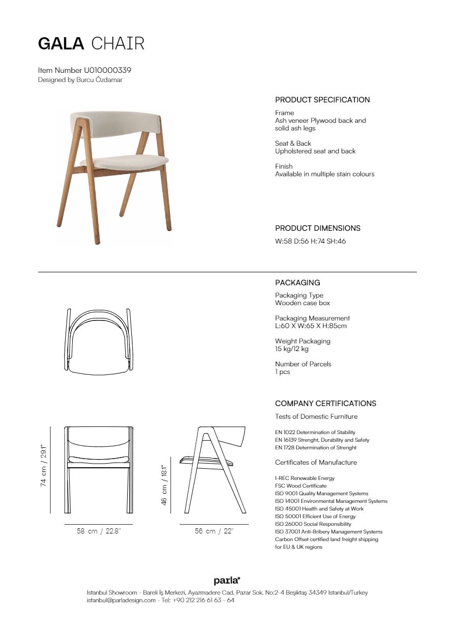GALA Upholstered fabric chair with armrests By PARLA | design Burcu Ozdamar