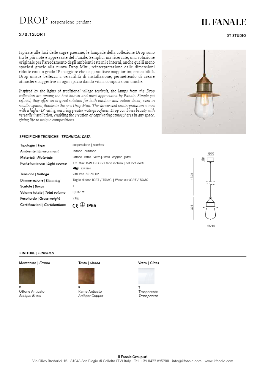 DROP 270.13 LED glass pendant lamp By Il Fanale