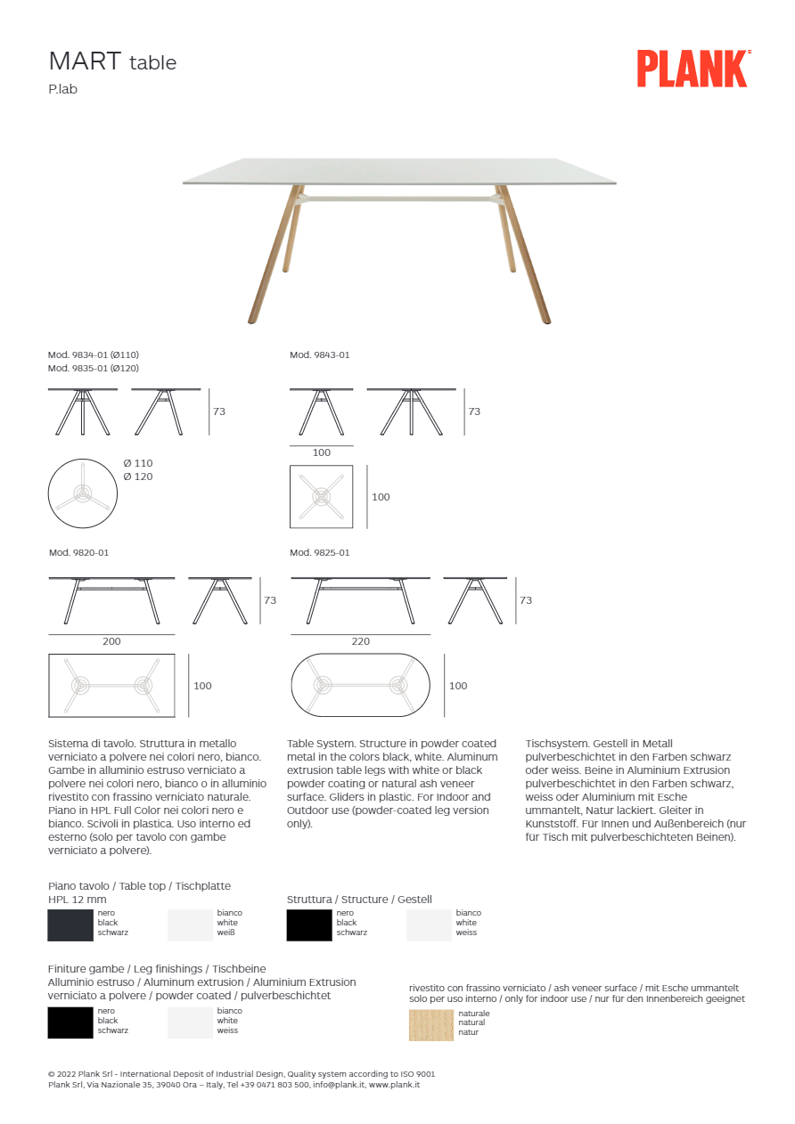MART Rectangular table with HPL top By Plank | design Plank Lab