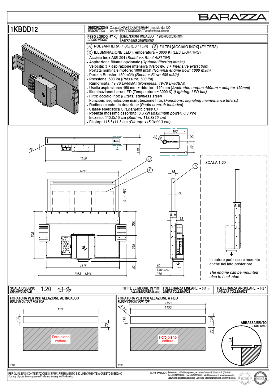 B_DRAFT 1KBDD12 Cooker hood By Barazza