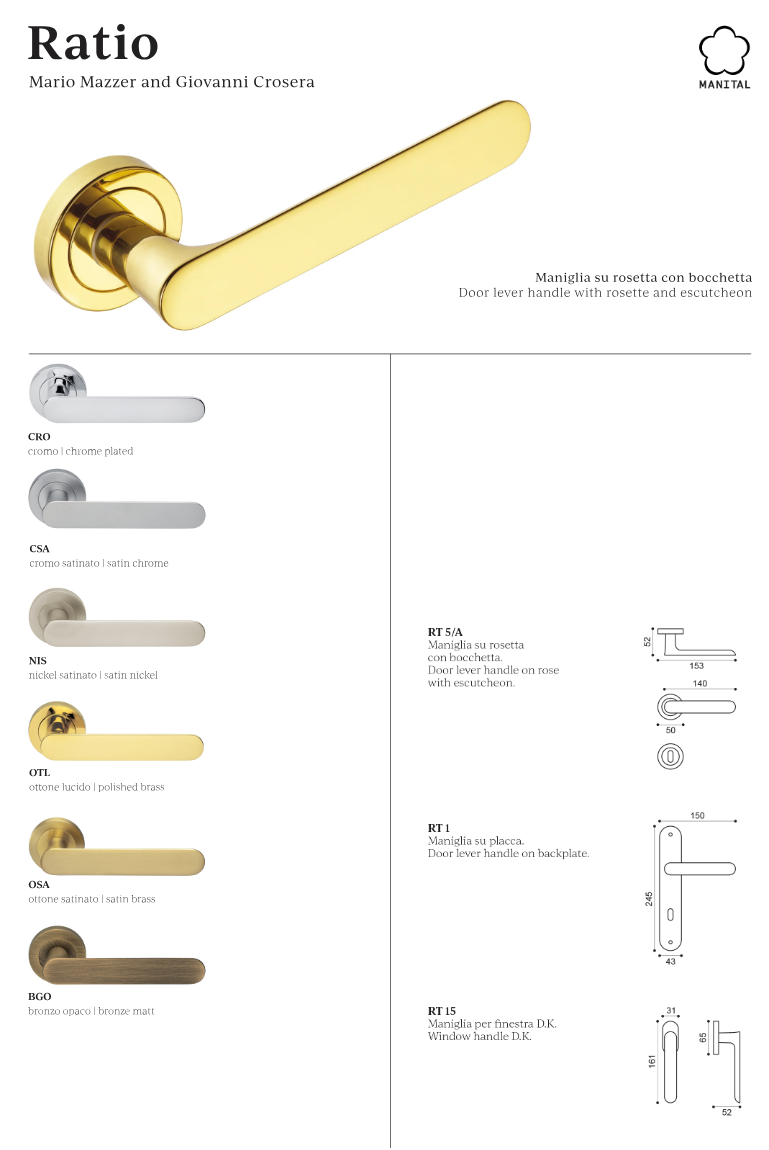 ROUND Brass door handle on rose with lock By Manital