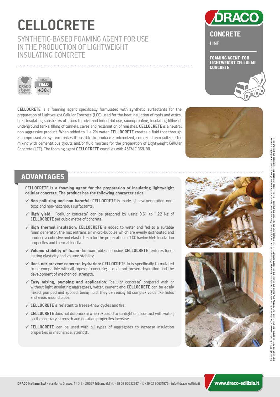 CELLOCRETE Additive for cement and concrete By DRACO