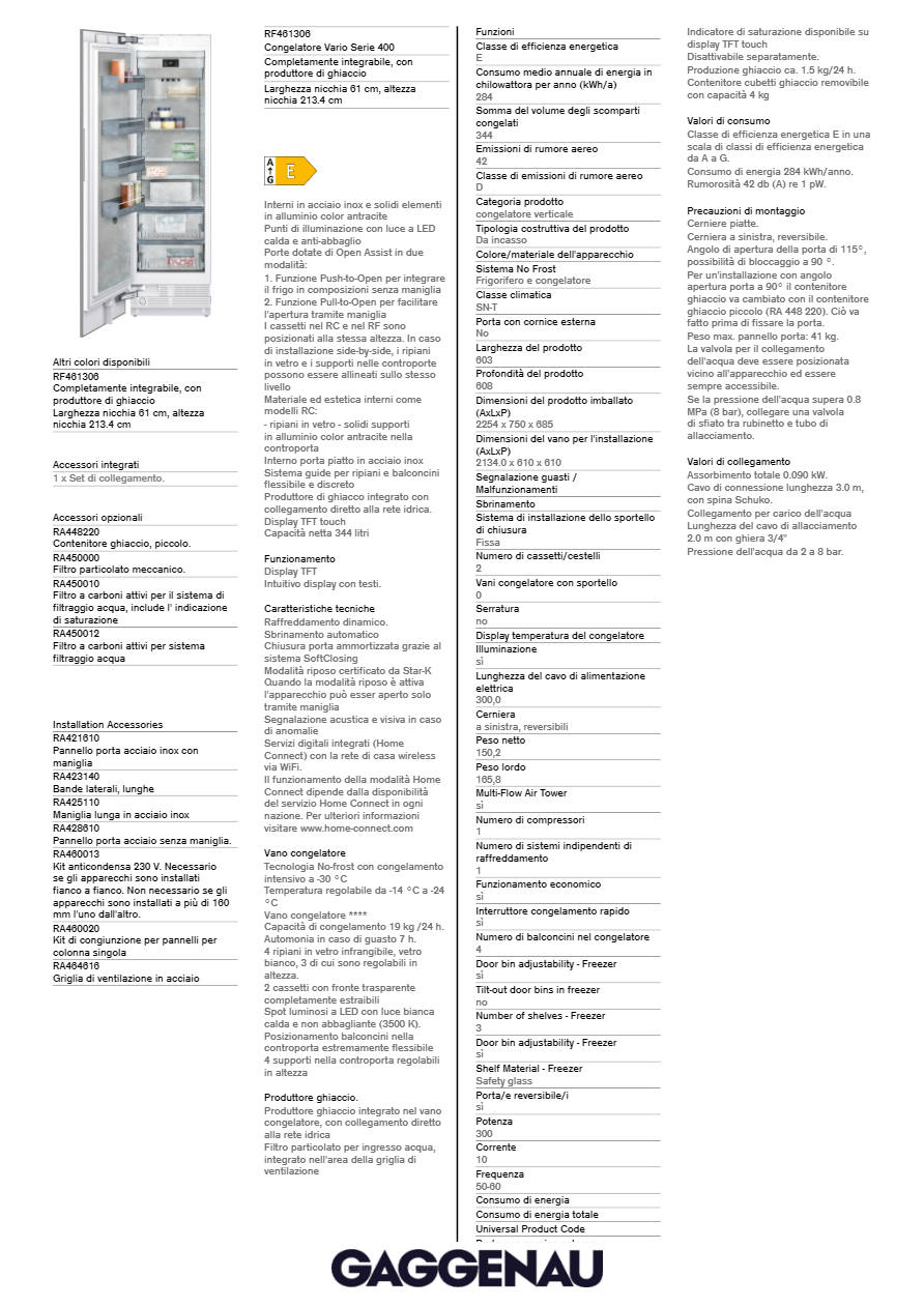 RF461306 Congelatore da incasso verticale By Gaggenau