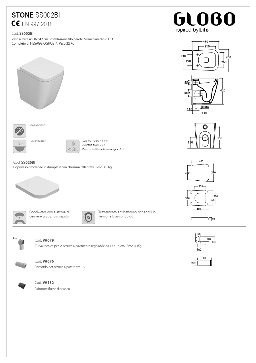 STONE Wc filo parete in ceramica a pavimento By Ceramica Globo