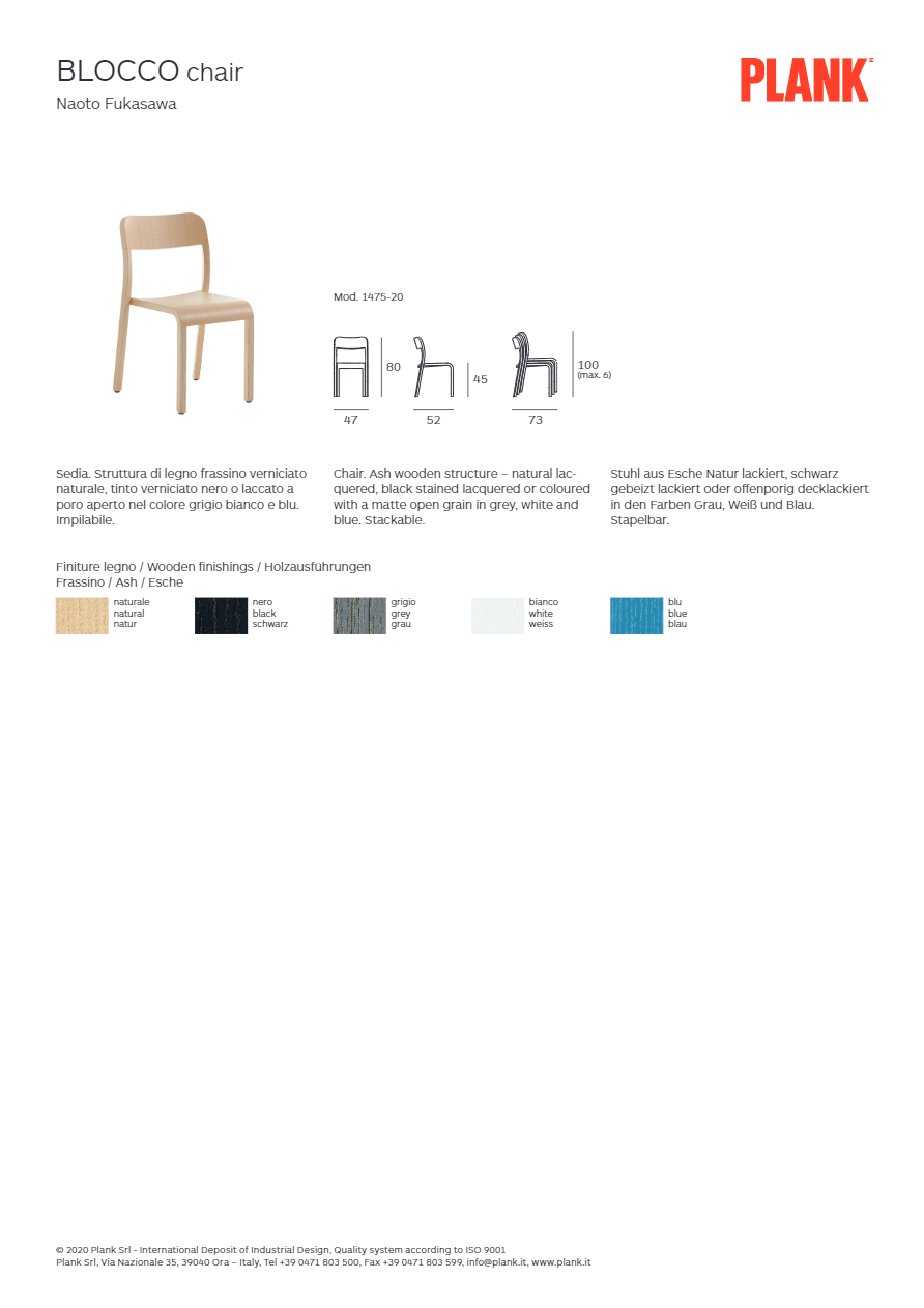 BLOCCO Stackable wooden chair By Plank | design Naoto Fukasawa