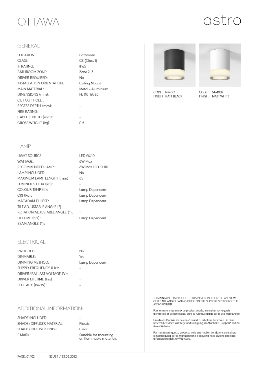 OTTAWA Ceiling lamp By Astro Lighting
