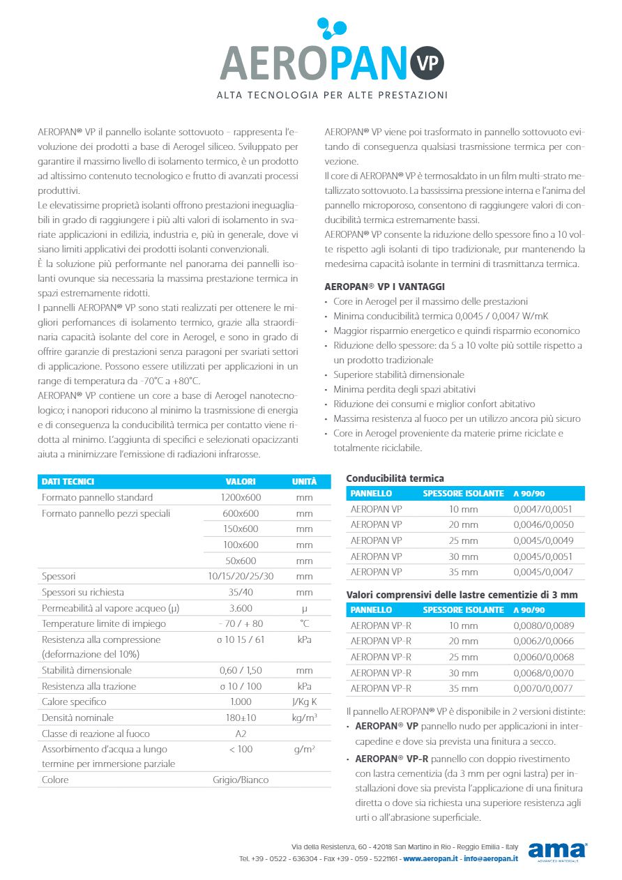 AEROPAN VP Pannello termoisolante By Ama Advanced Materials