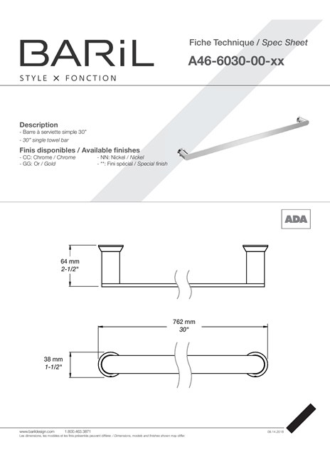 PROFILE A46 Porta asciugamani a barra By BARIL