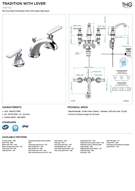 TRADITION WITH LEVER Basin mixer By THG Paris | design Jean Claude Delépine