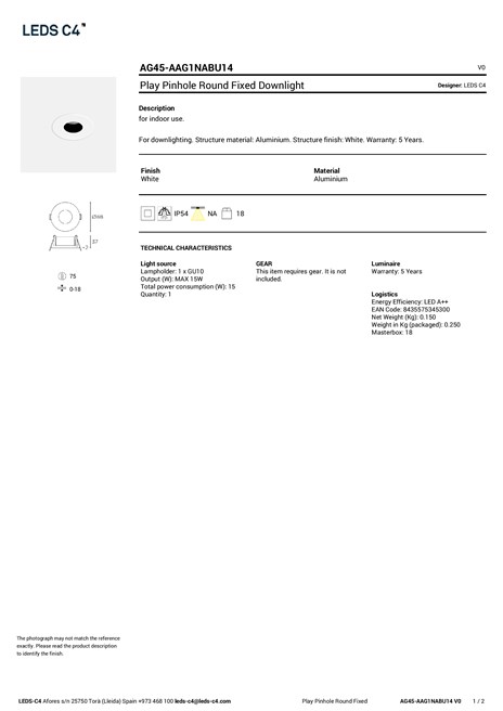 PLAY PINHOLE AG45 Spot encastrable LED rond en aluminium By LedsC4