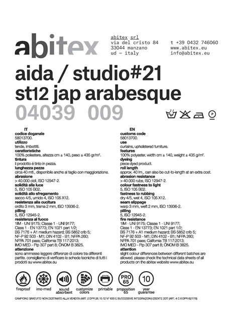 AIDA ST12 ARABESQUE fabric By ABITEX design Bibi design