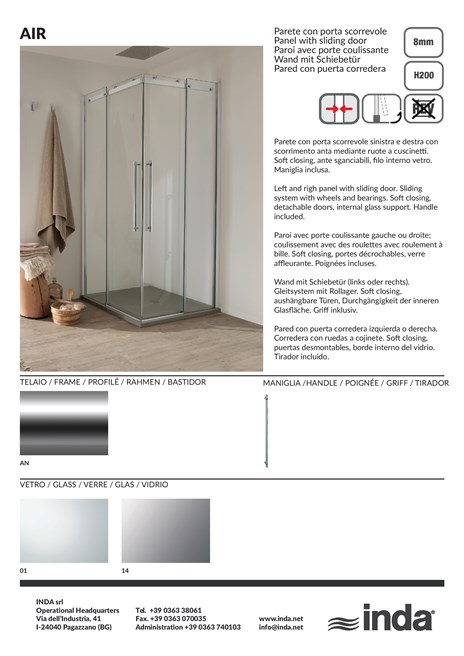 Box doccia in vetro con porta scorrevole AIR - 1 Collezione Air By INDA®