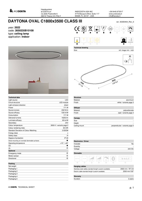 DAYTONA OVAL | Ceiling lamp By Andcosta