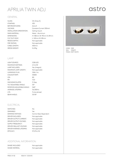 APRILIA TWIN Foco empotrable LED ajustable en acero By Astro Lighting