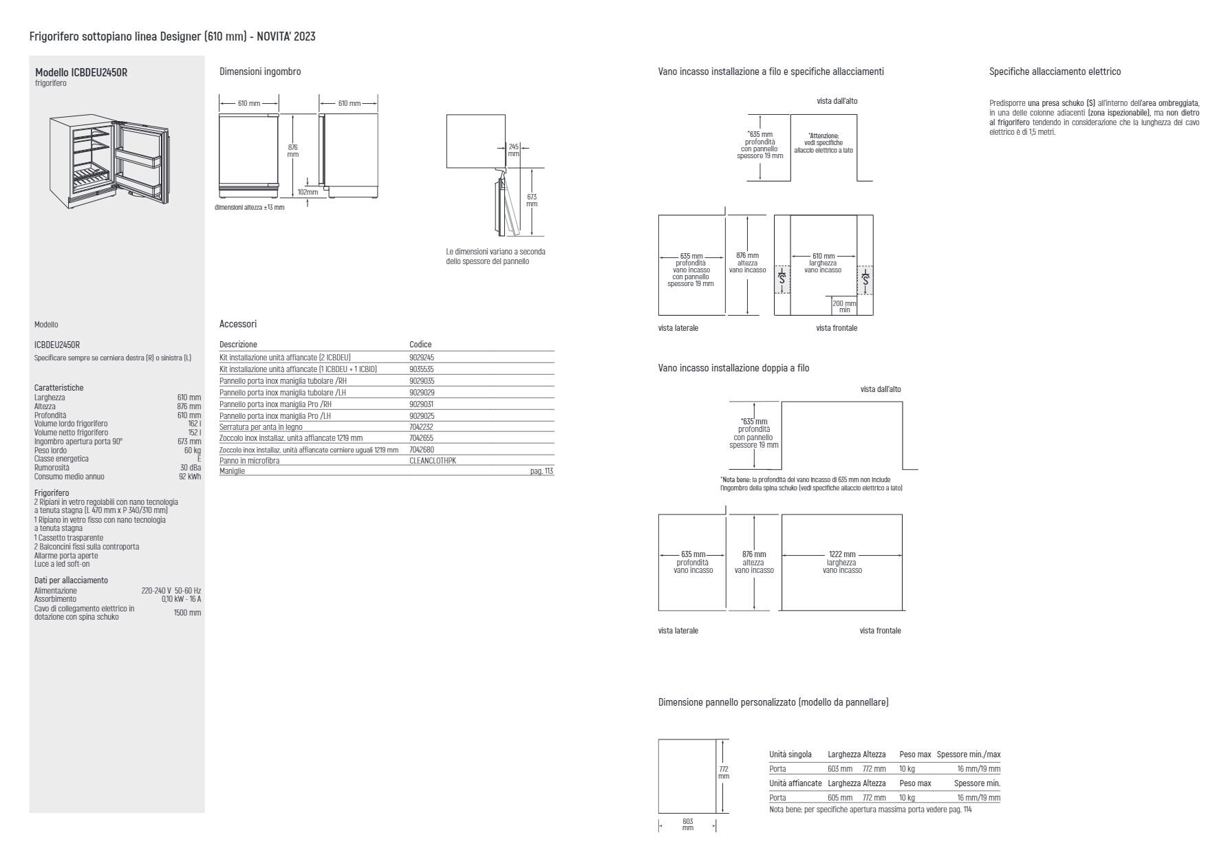 ICBDEU2450R Frigorifero sottopiano in acciaio inox By Sub-Zero